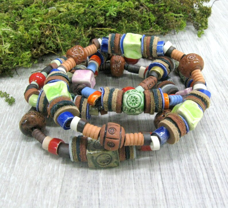 Ceramic Boho Beaded Bracelet With Hand Crafted Multi Colored - Etsy