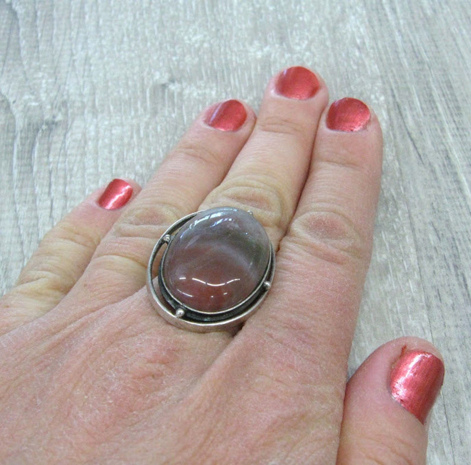 Vintage Red Pink jasper ring size 8 gemstone rings for women | Etsy