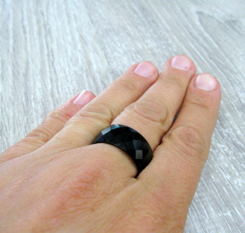 Black Onyx Ring Natural Solid Stone Faceted Band Size 6 7 8 9 10 11 12 ...