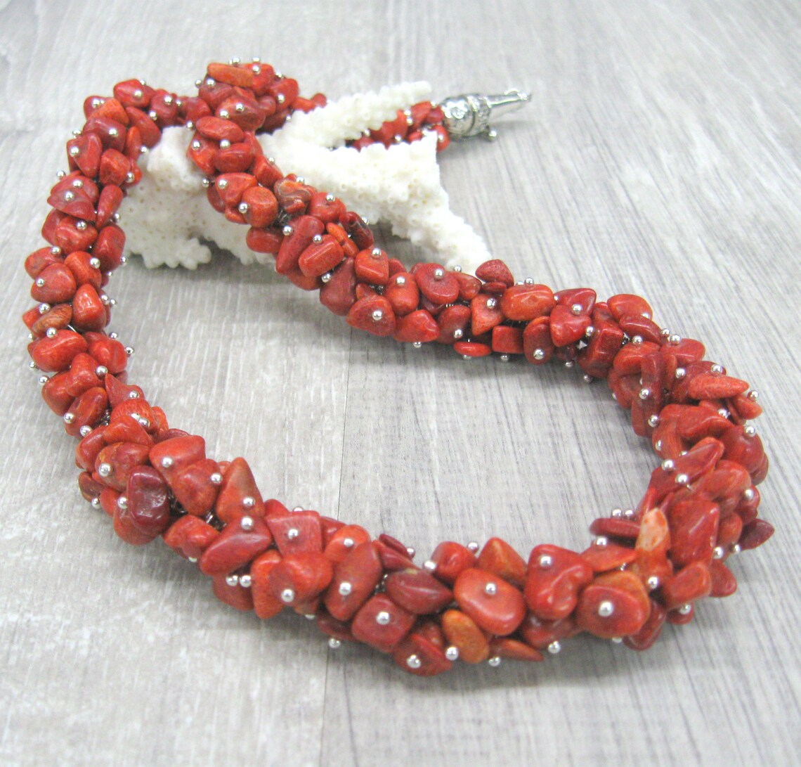 Chunky Red Coral Necklace Natural Sponge Coral Chips Beaded | Etsy