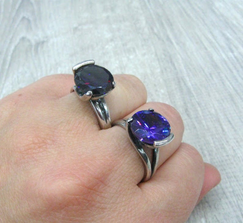 Purple Swarovski Crystal Ring Russian Vintage Silver Plated | Etsy