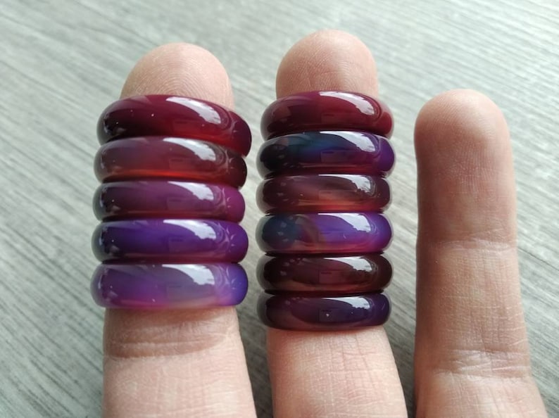 Grape Purple Agate Bands 6 Mm Wide Carved Stone Rings Gemstone | Etsy