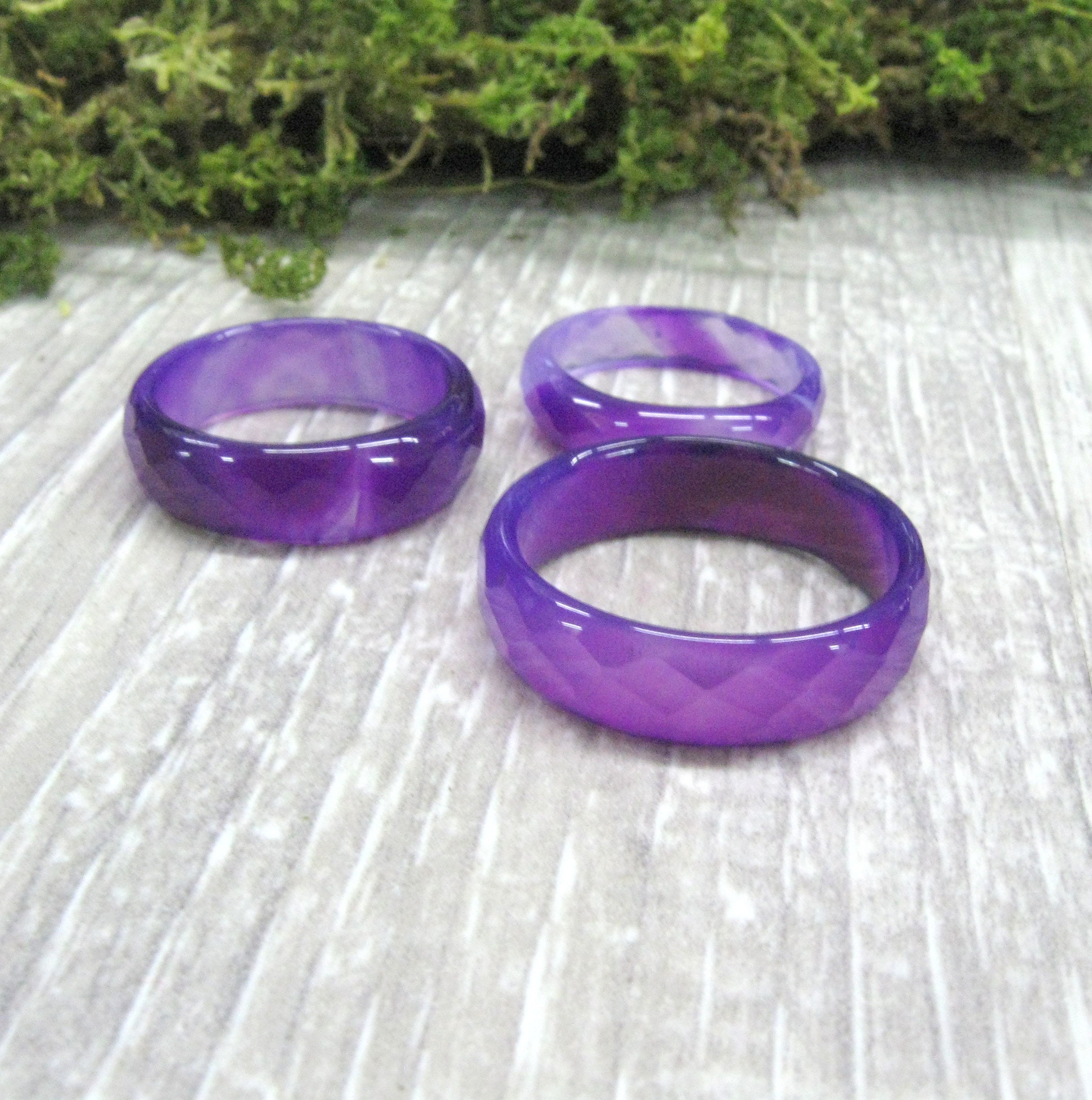 Lilac Purple Gemstone Bands Dyed Agate Carved Stone Ring | Etsy