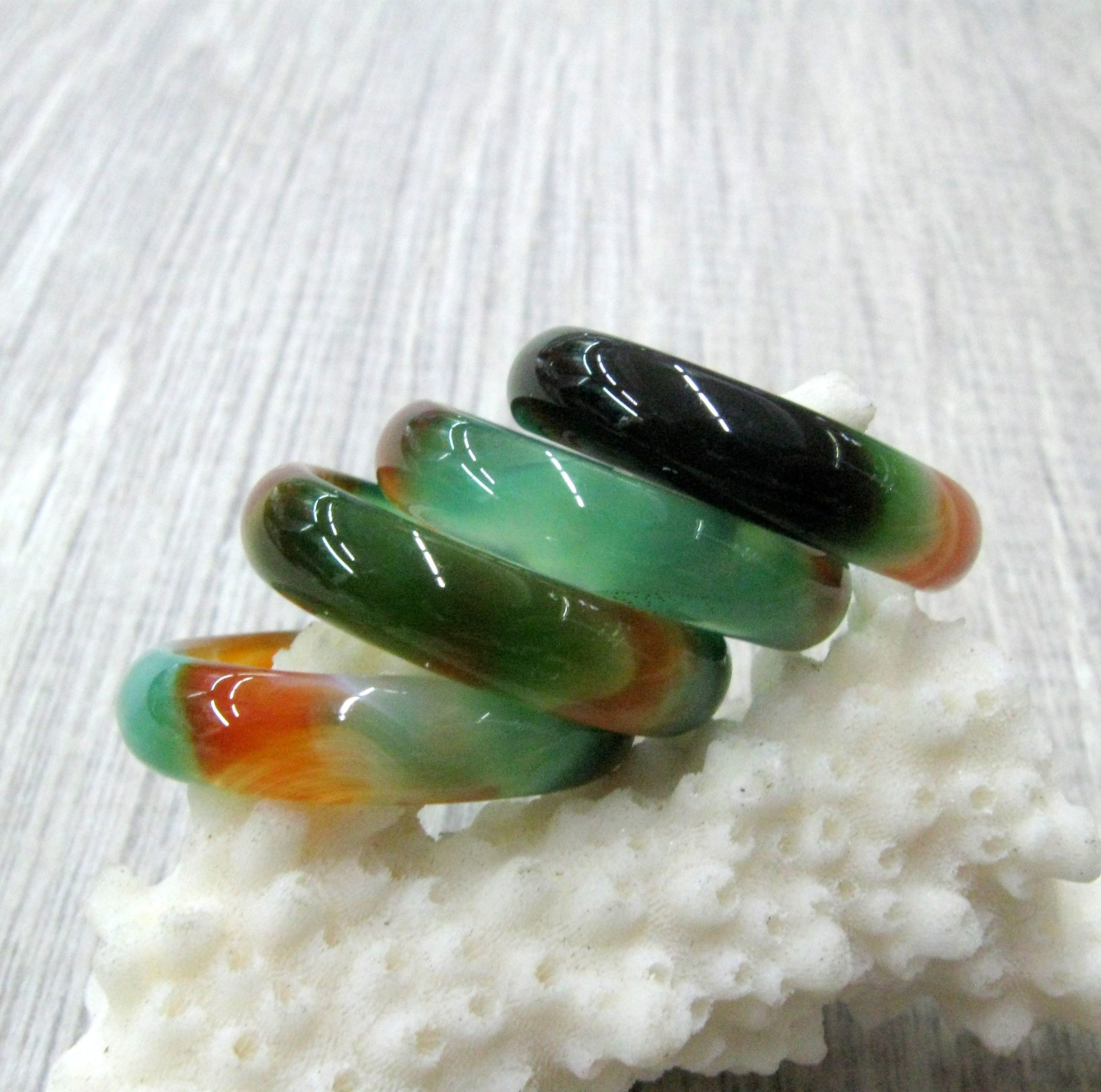 Green and Orange Fancy Agate Gemstone Band Rings Size 4 5 6 7 - Etsy