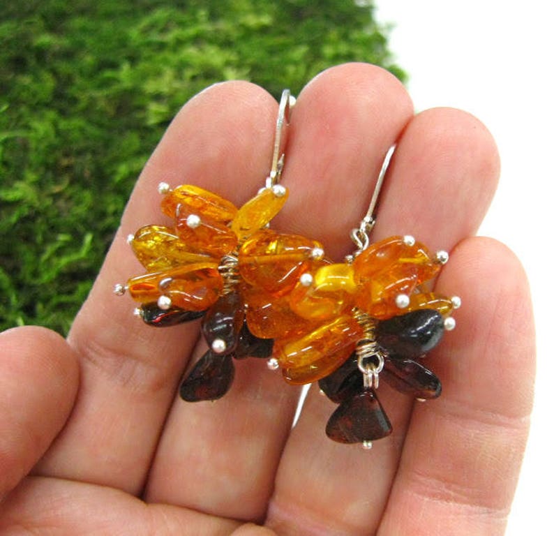 Baltic Amber Jewelry Natural Amber Earrings Yellow Brown Cluster ...