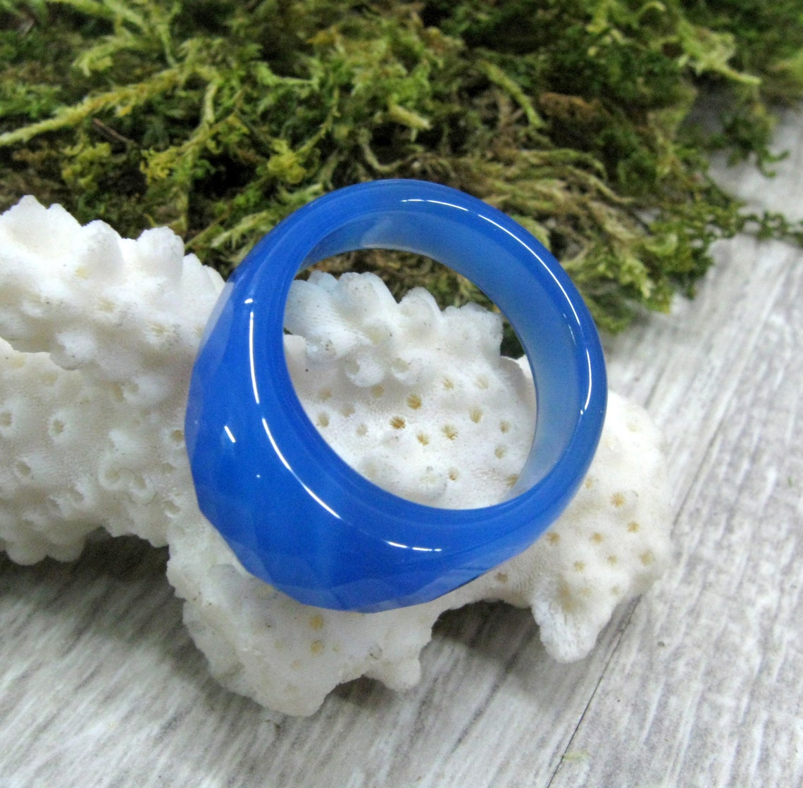 Cornflower blue agate ring solid stone rings size 6 7 8 9 | Etsy