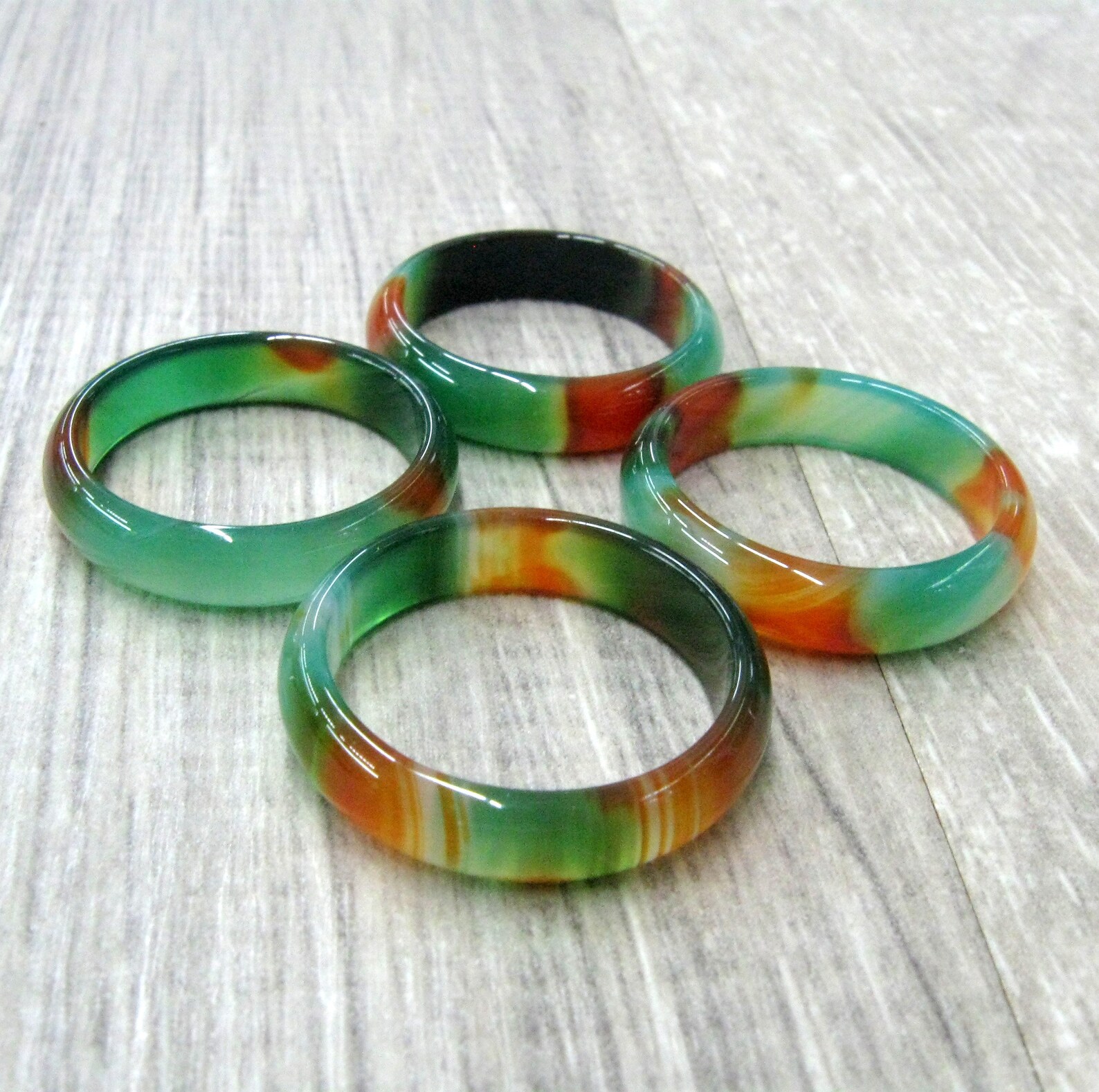 Green and Orange Fancy Agate Gemstone Band Rings Size 4 5 6 7 - Etsy