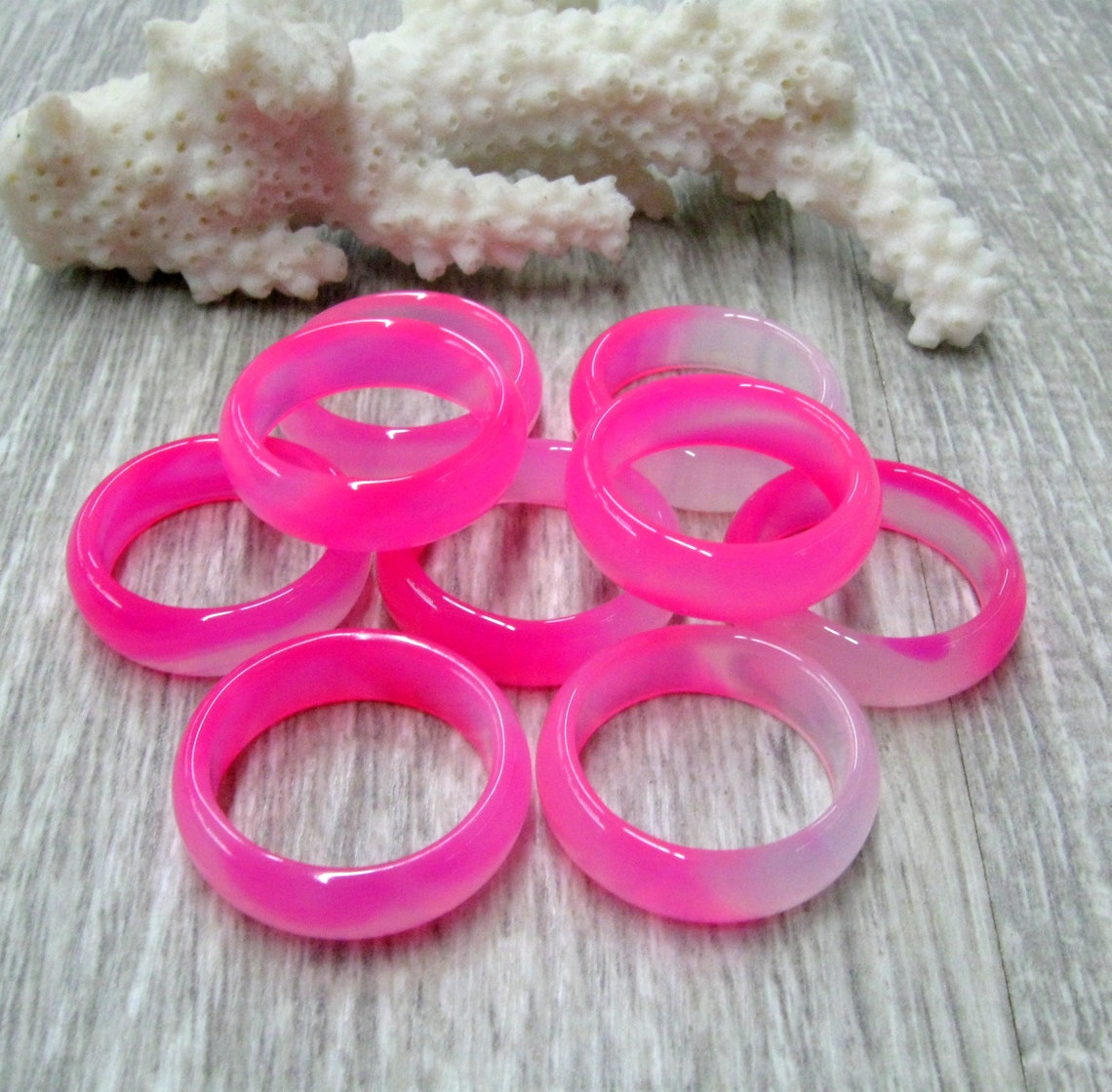 Hot pink agate gemstone band ring size4 6 7 8 9 10 carved | Etsy