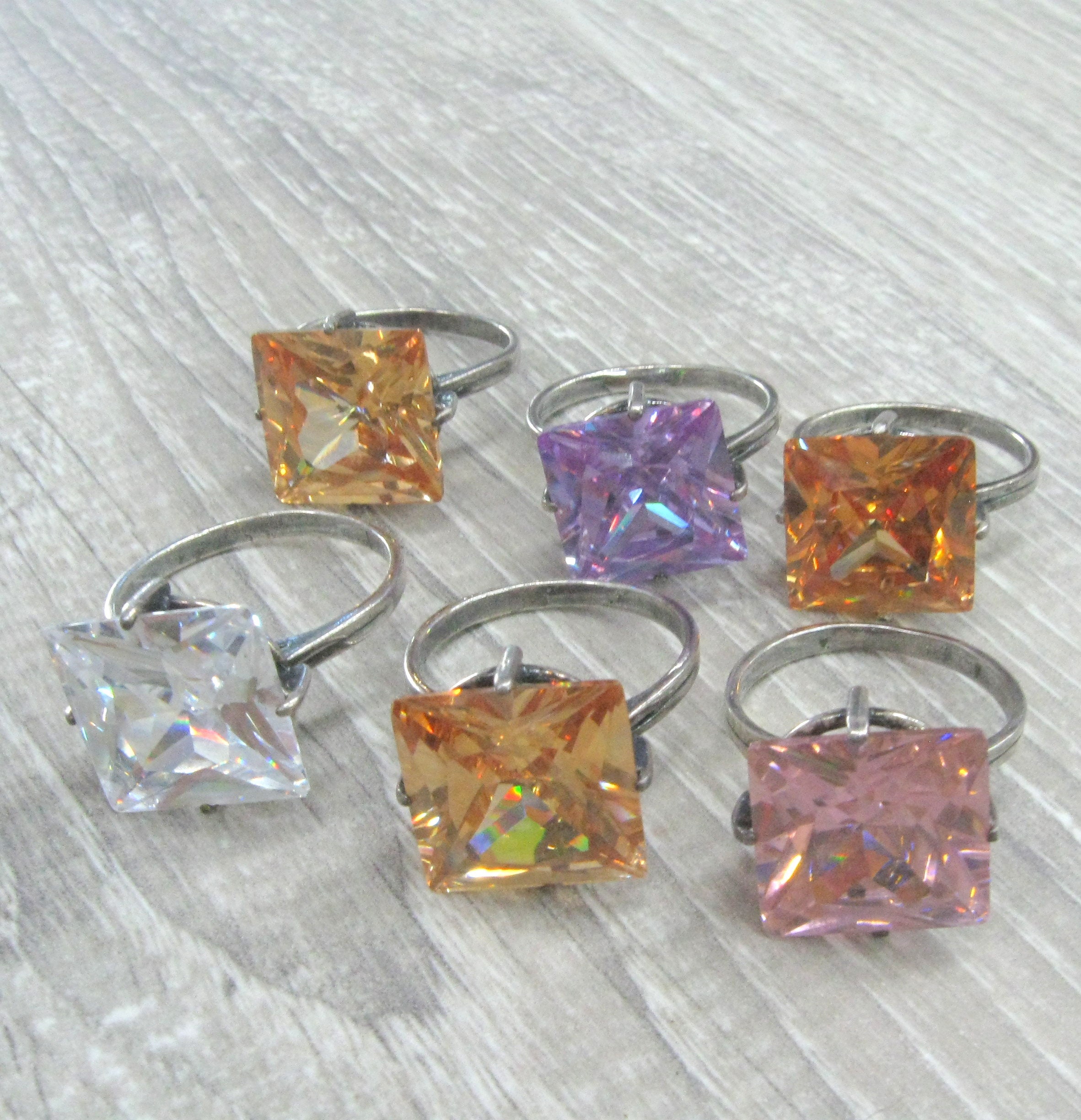 Large square ring vintage rings size 8 9 silver ring Clear | Etsy
