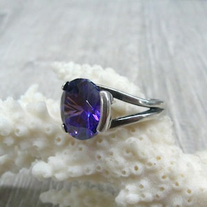 Purple Swarovski Crystal Ring, Russian Vintage Silver Plated Rings for ...