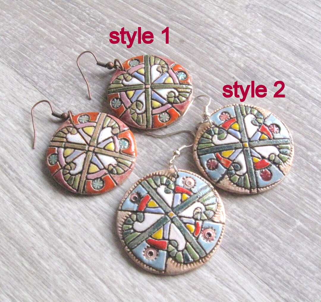 Big Round Ceramic Earrings Slavic Sun Symbol Viking Sun Wheel Swastika ...