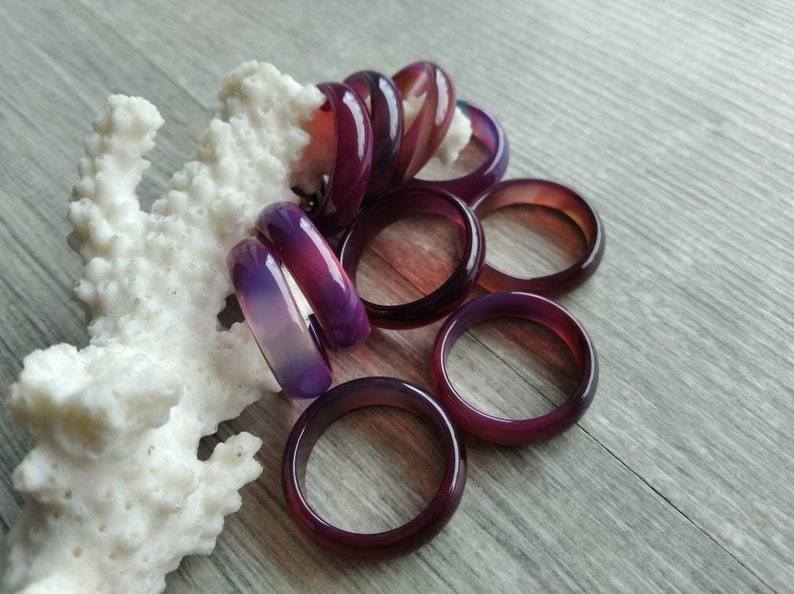 Grape Purple Agate Bands 6 Mm Wide Carved Stone Rings Gemstone | Etsy