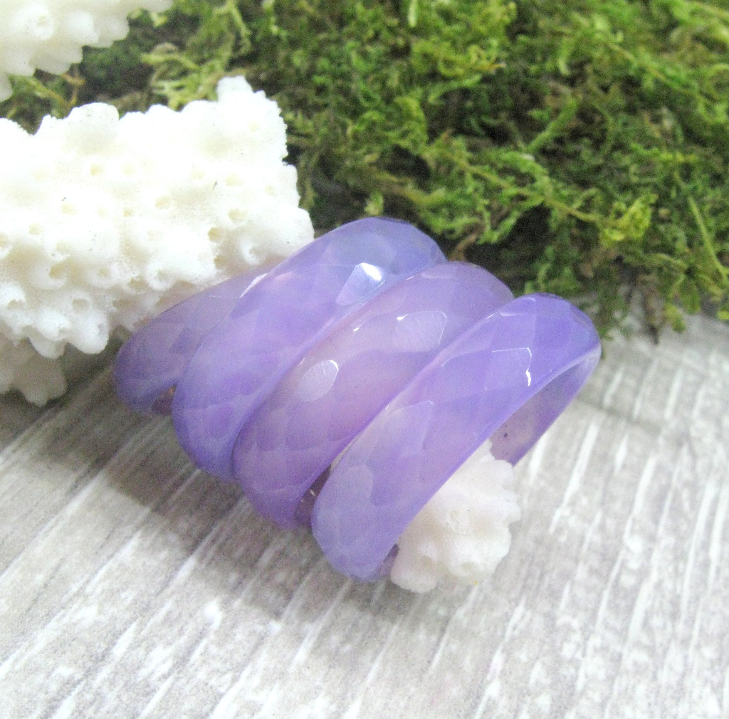 Lilac Purple Gemstone Bands Dyed Agate Carved Stone Ring | Etsy