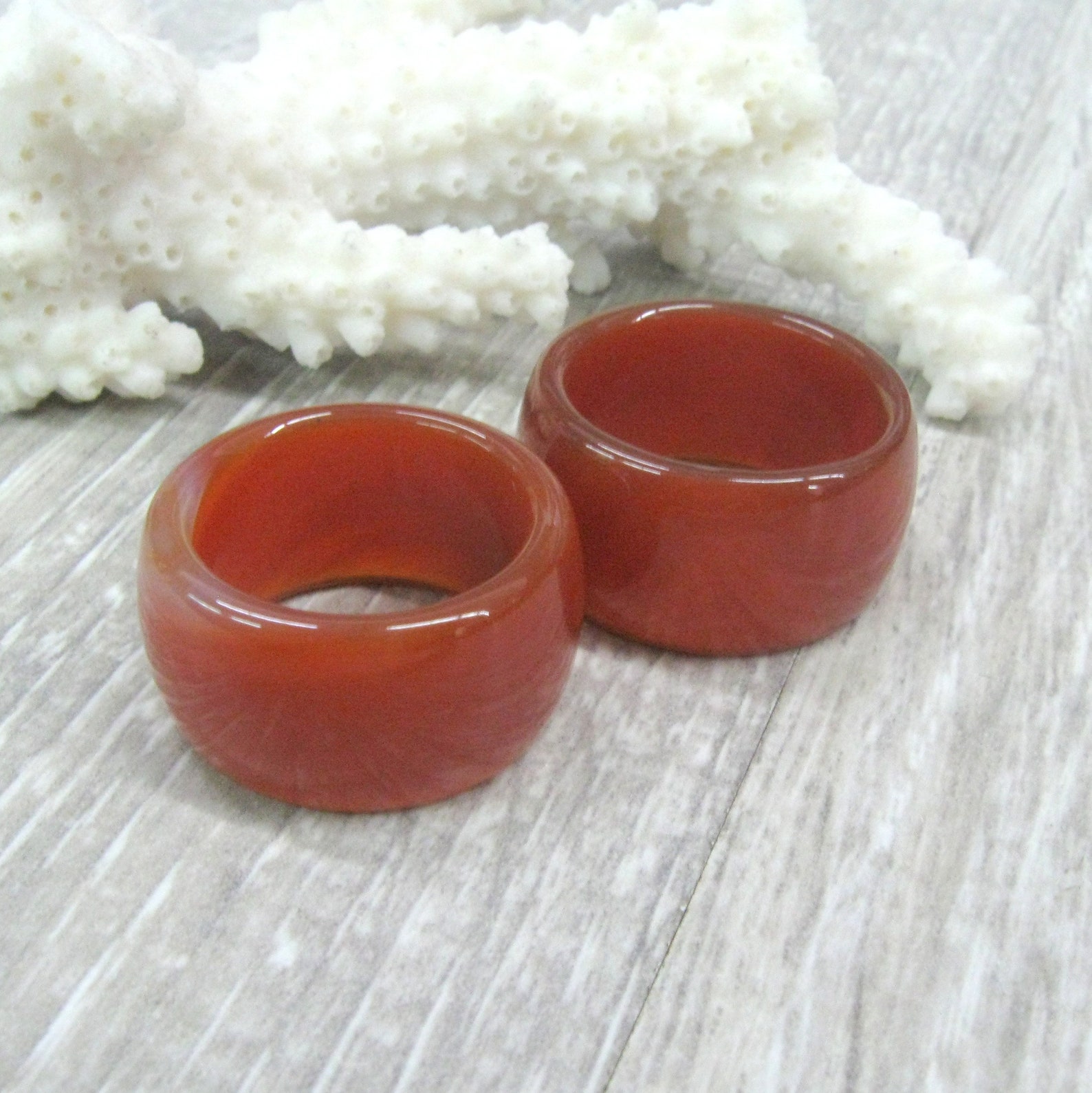 Extra Wide Band Rings Carved Stone Rings Solid Stone Orange | Etsy