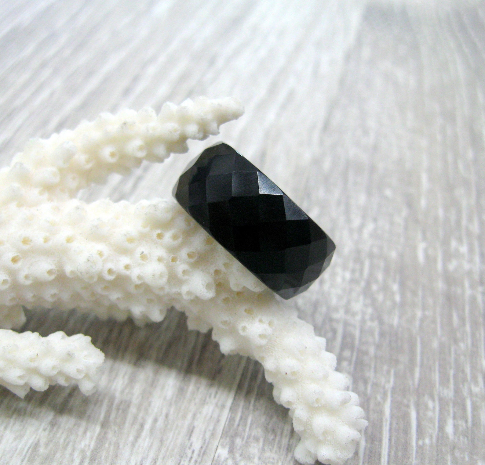 Black Onyx Ring Natural Solid Stone Faceted Band Size 6 7 8 9 10 11 12 ...