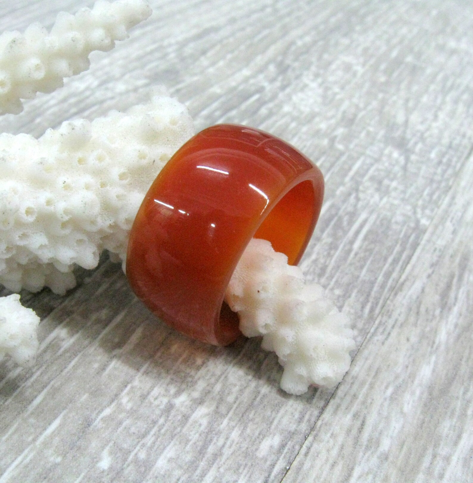 Extra Wide Band Rings Carved Stone Rings Solid Stone Orange | Etsy