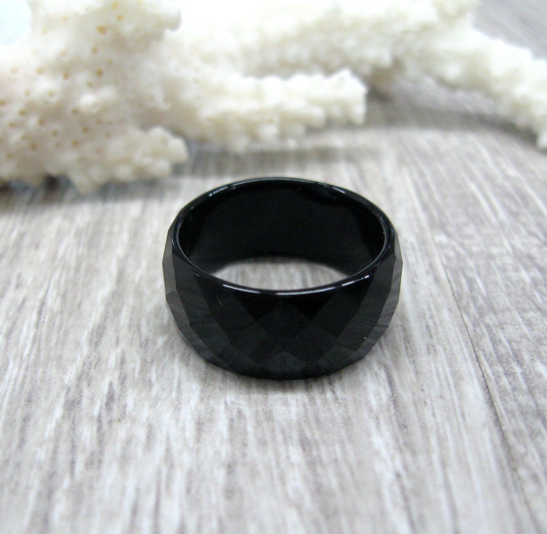 Black Onyx Ring Natural Solid Stone Faceted Band Size 6 7 8 9 10 11 12 ...