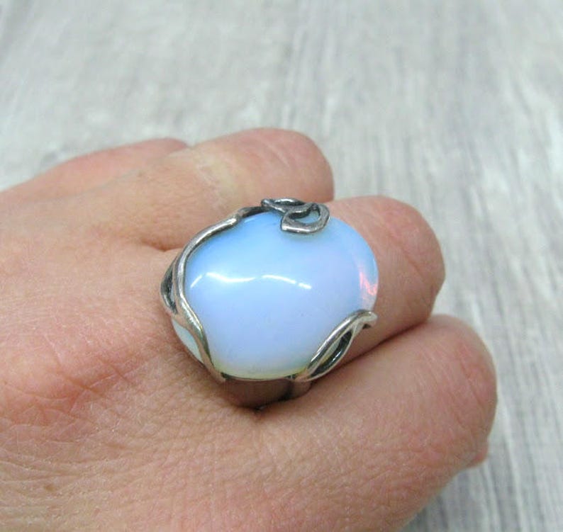 Oval Opalite Moonstone Statement Ring Light Blue Opal Glass - Etsy Oval Opalite Moonstone Statement Ring Light Blue Opal Glass - Etsy
