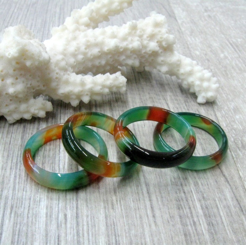 Green and Orange Fancy Agate Gemstone Band Rings Size 4 5 6 7 - Etsy