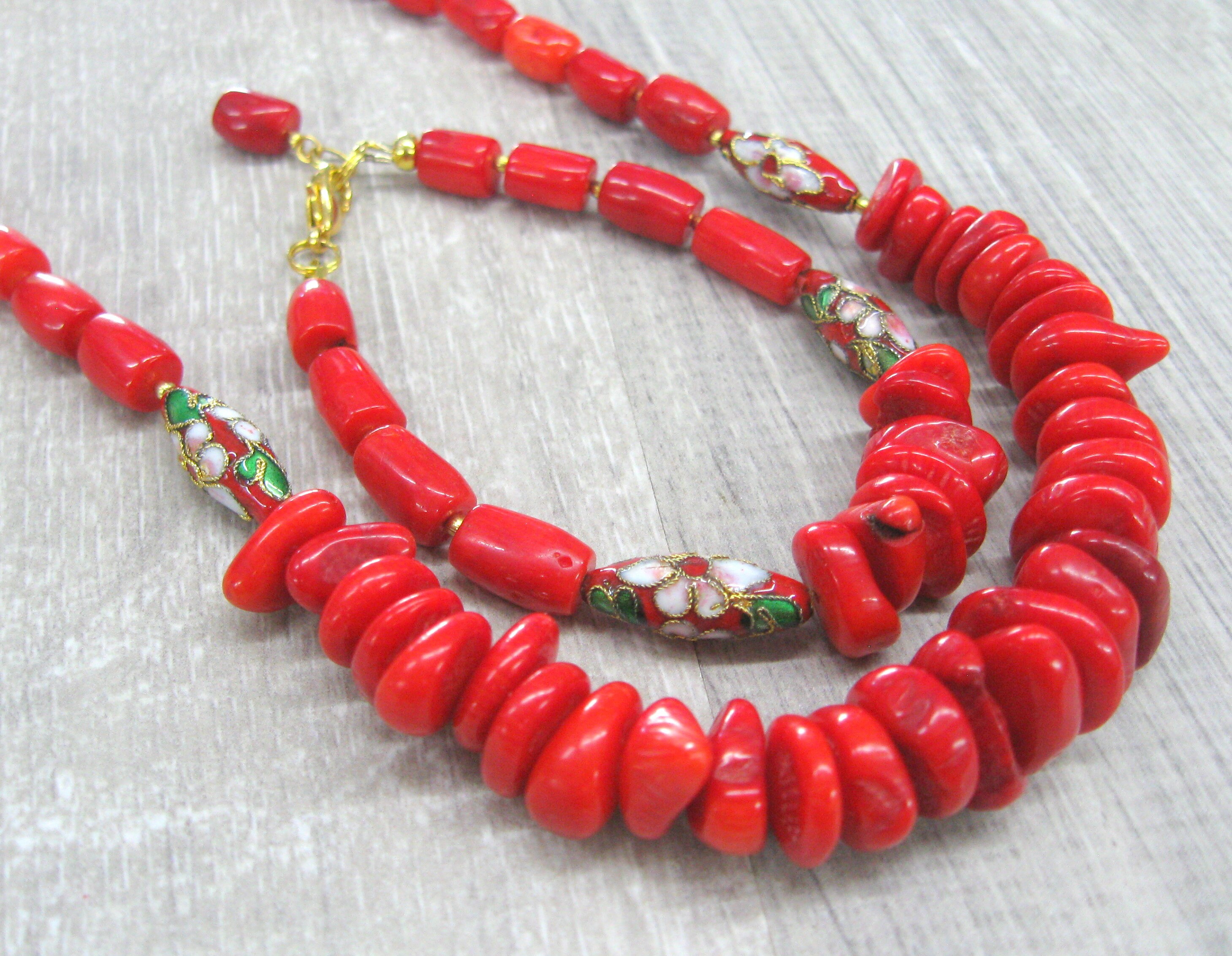 Red Coral Necklace and Bracelets Natural Coral Jewelry Set With Red ...