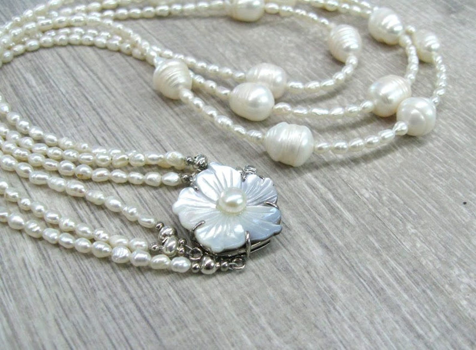 Triple Pearl Necklace Layering Multi Strand Necklaces - Etsy