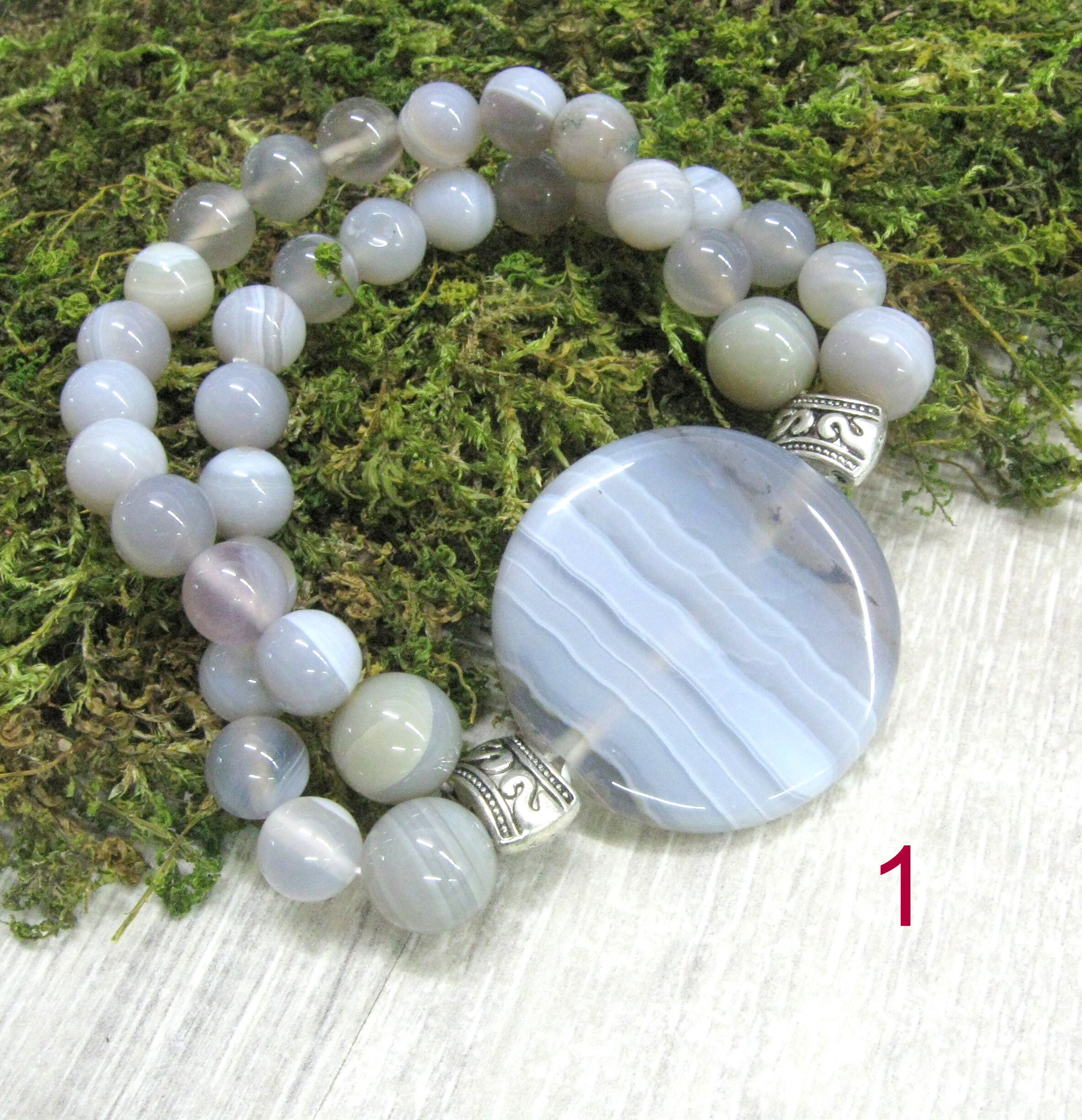 Natural Gray Banded Agate Stretch Bracelet Double Strand Bracelet Large ...
