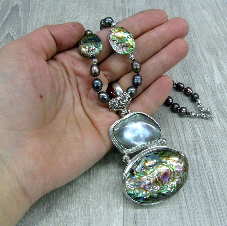Rainbow Abalone Gray Pearl Mother of Pearl Statement Necklace - Etsy