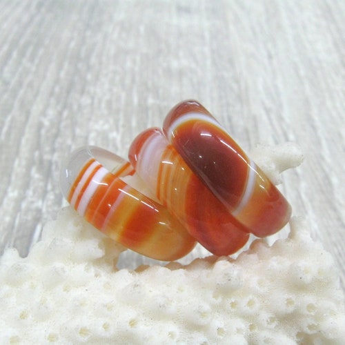 Natural Gemstone Bands Carved Stone Rings Orange and White - Etsy