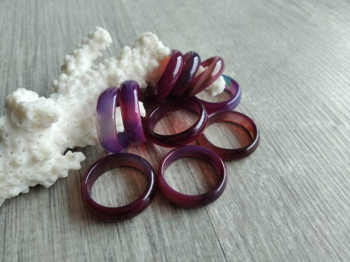 Grape Purple Agate Bands 6 Mm Wide Carved Stone Rings Gemstone Band ...