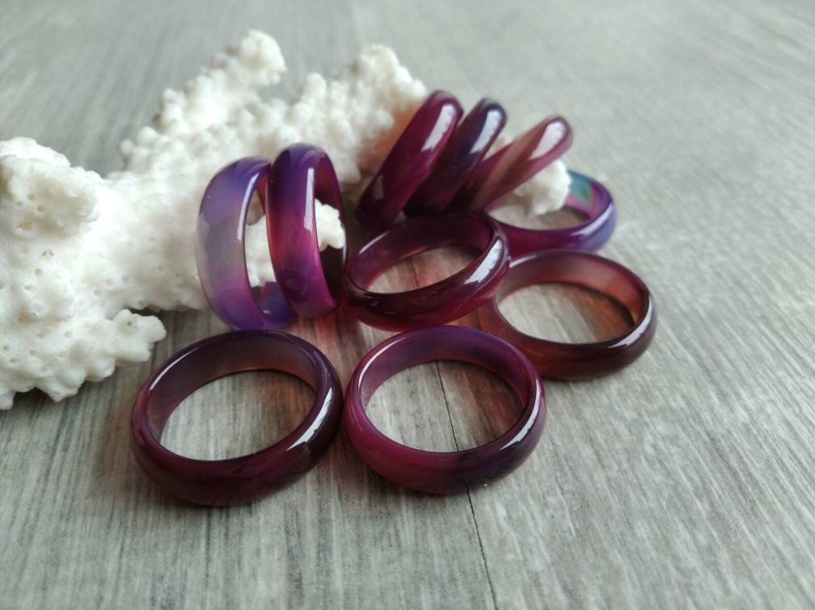 Grape Purple Agate Bands 6 Mm Wide Carved Stone Rings Gemstone Band ...