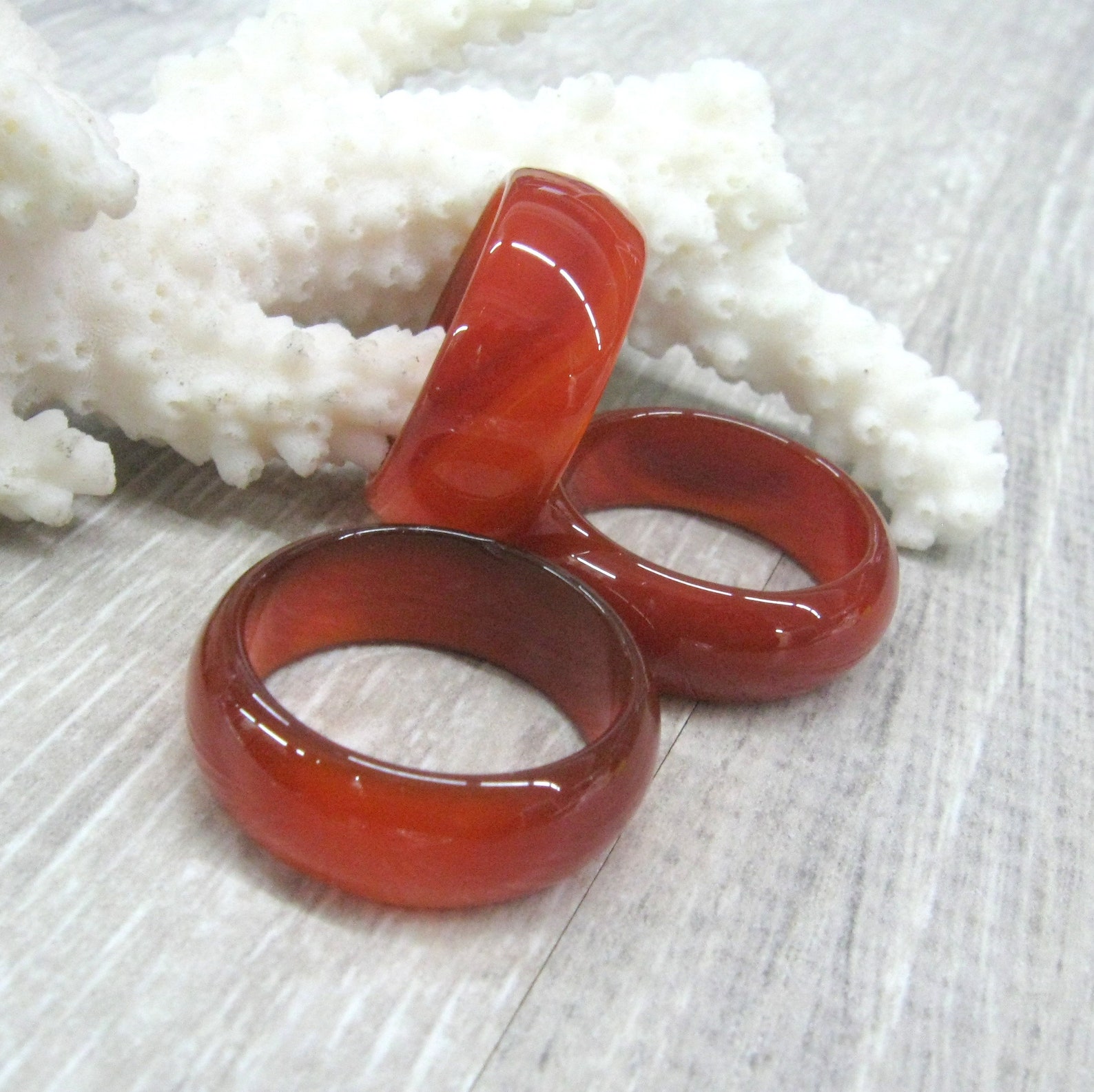 Orange Agate Carnelian Solid Stone Bands 8 Mm Wide Rings Size - Etsy