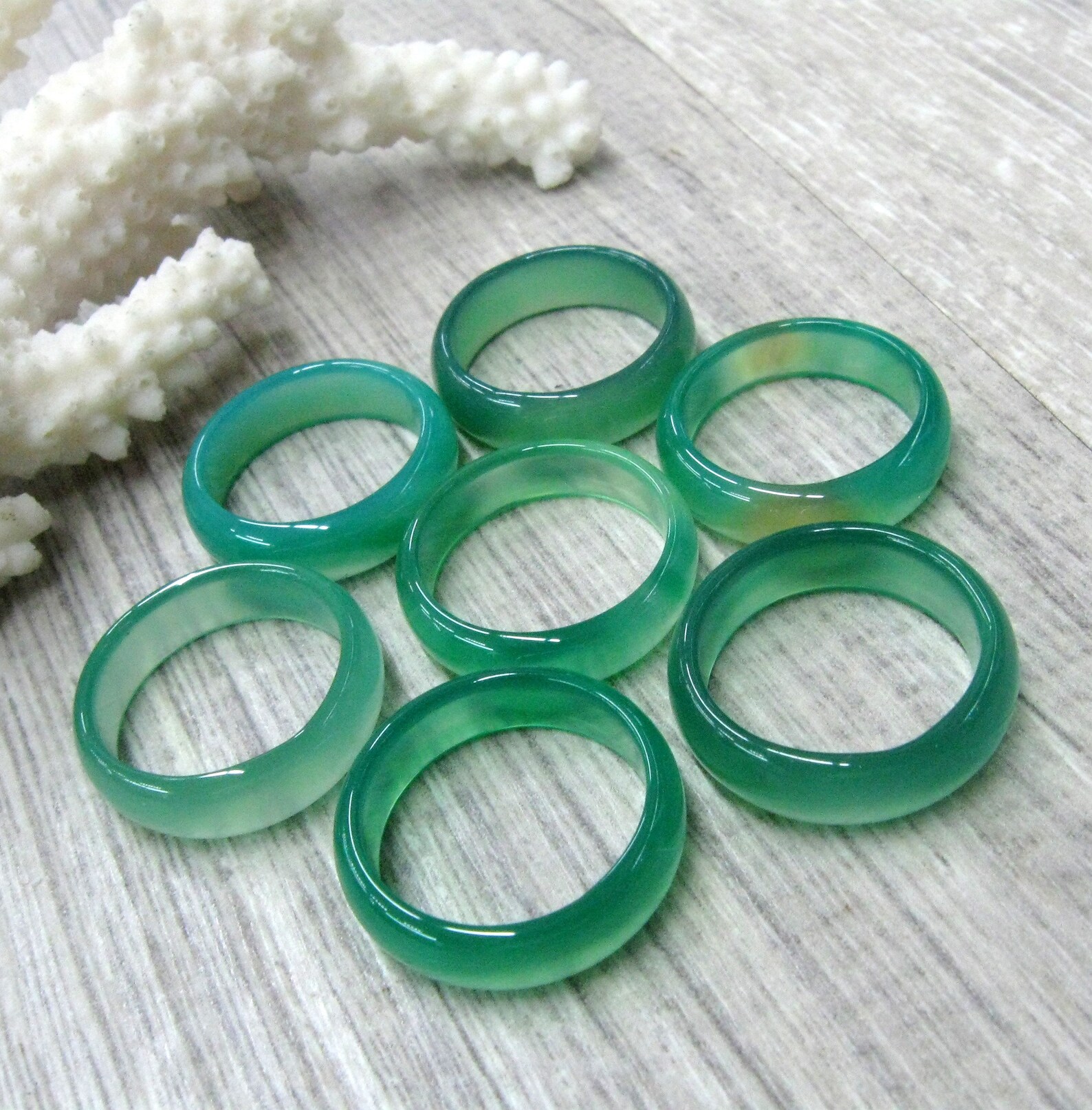 Natural Green Agate Ring Solid Stone Band Gemstone Ring Small to Large ...