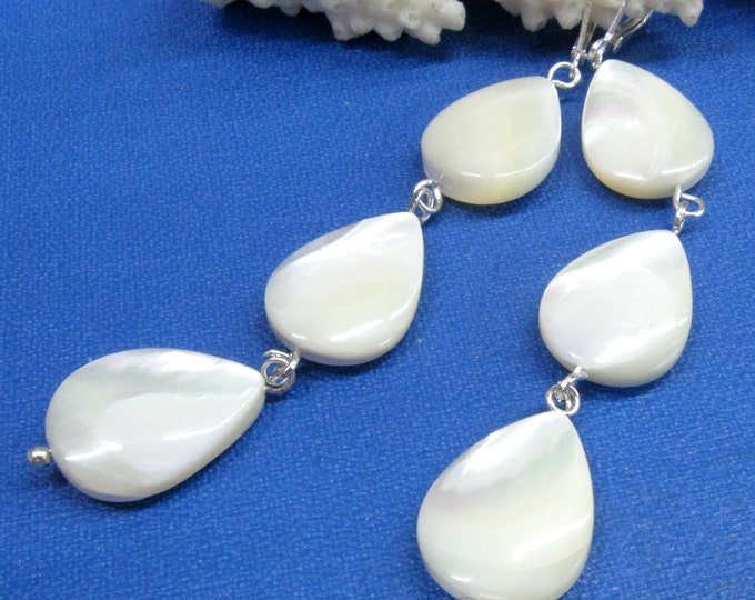 White Shell Teardrop Earrings Mother Of Pearl Earrings Triple Drop