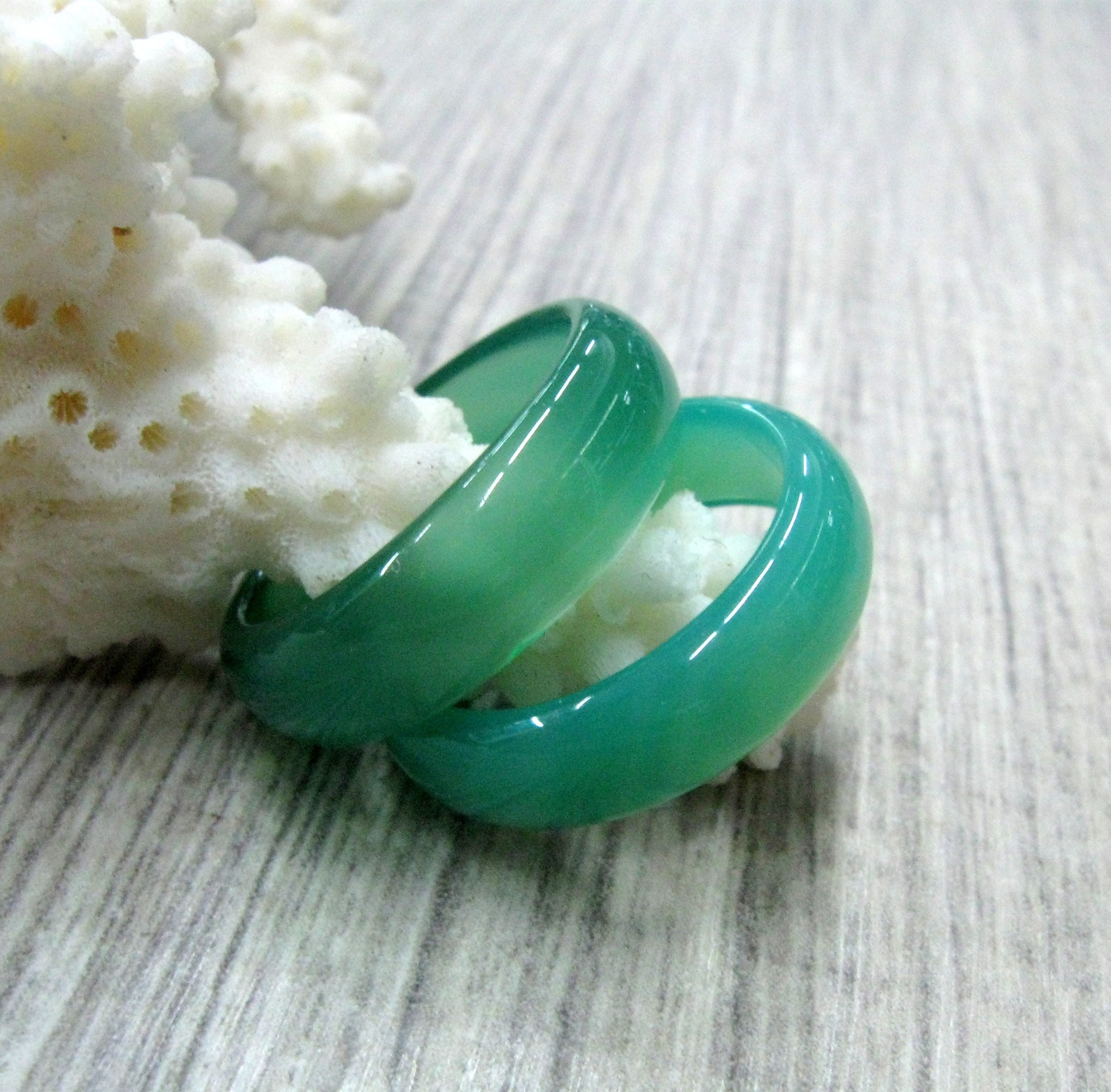 Natural Green Agate Ring Solid Stone Band Gemstone Ring Small - Etsy