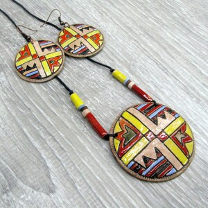 Ceramic Jewelry Ethnic Earrings and Pendant Aztec Inspired Tribal Set ...
