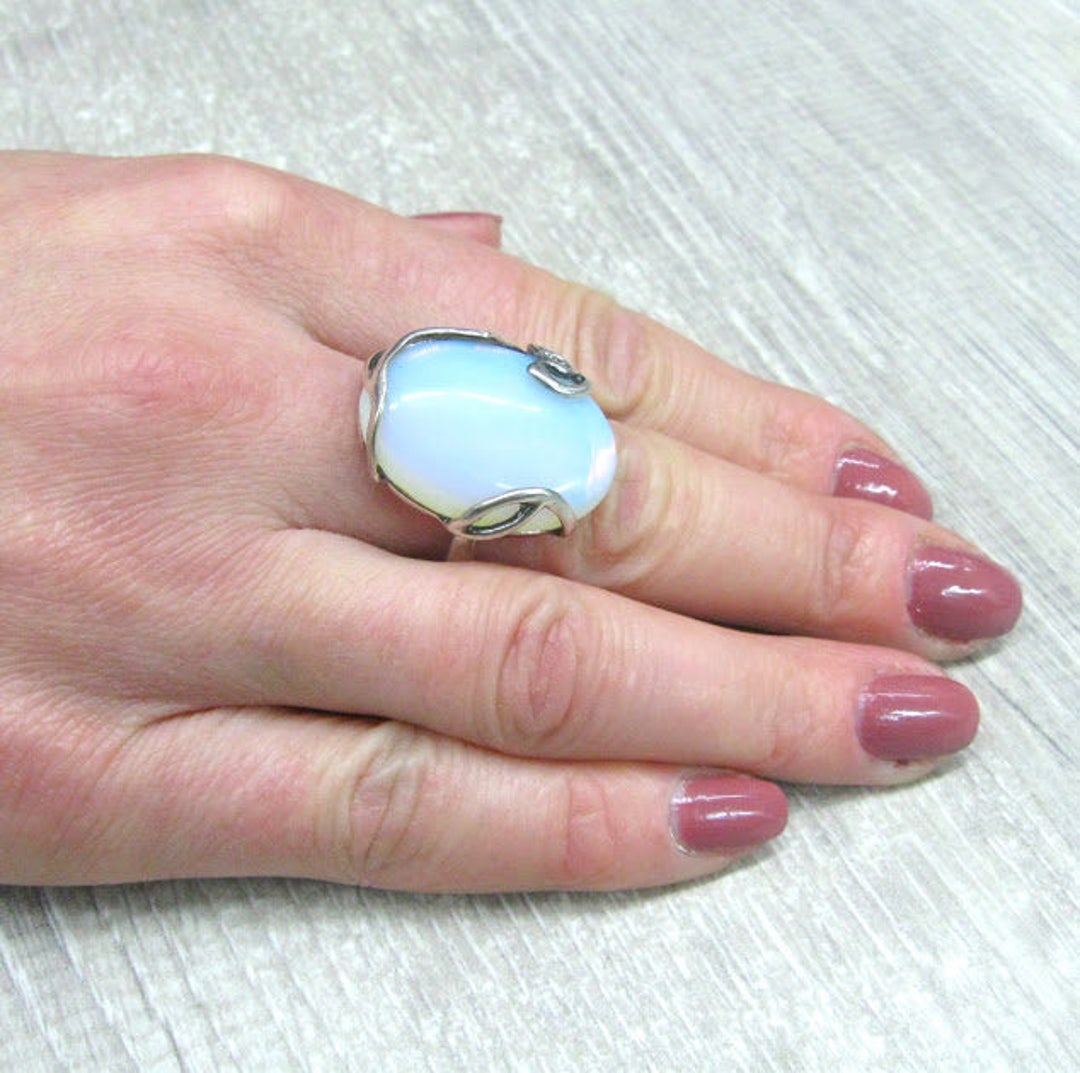 Oval Opalite Moonstone Statement Ring, Light Blue Opal Glass Jewelry ... Oval Opalite Moonstone Statement Ring, Light Blue Opal Glass Jewelry ...