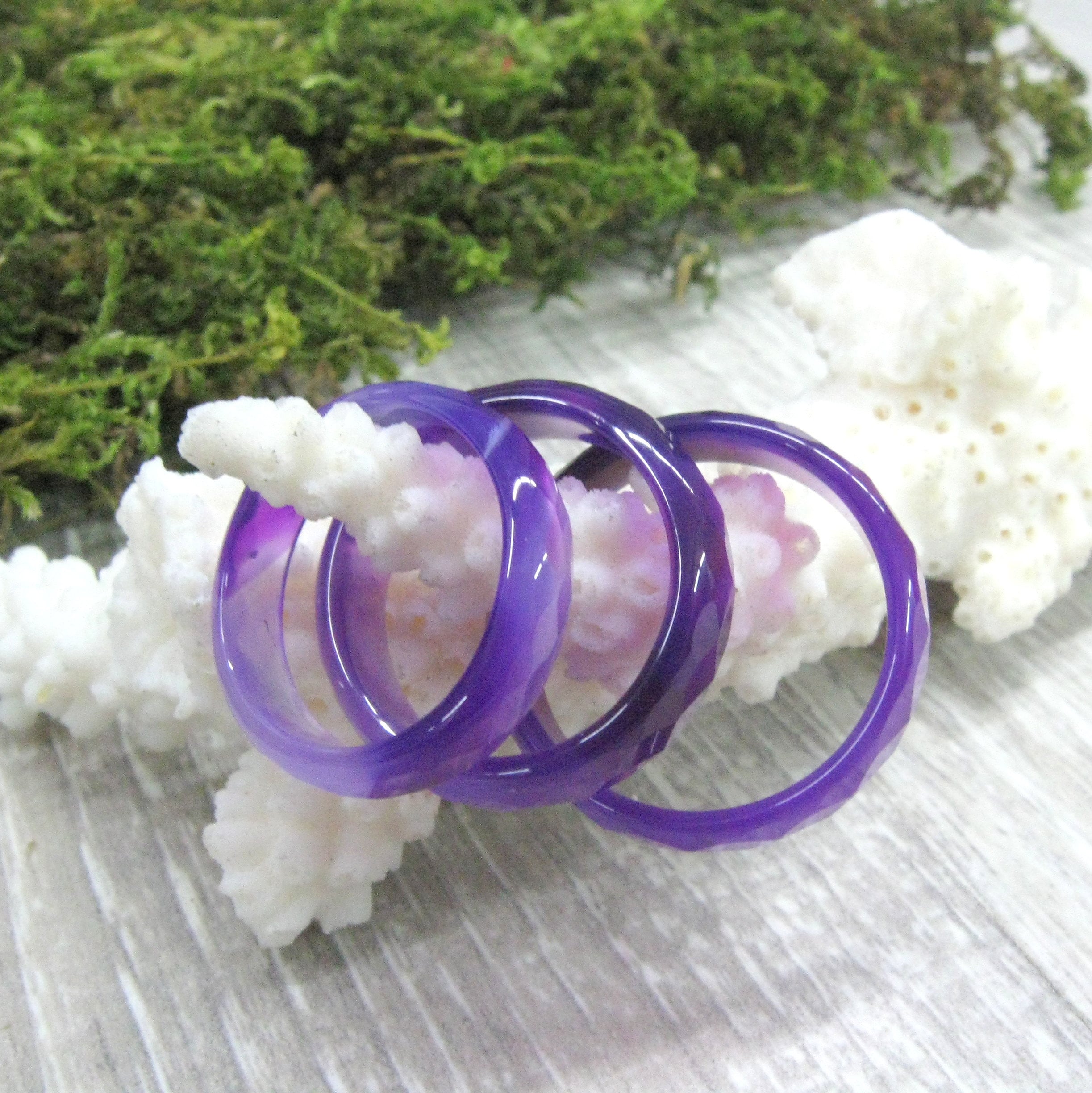 Lilac Purple Gemstone Bands Dyed Agate Carved Stone Ring | Etsy