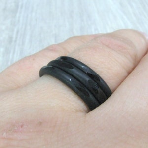 Set of 3 Matte Black Stacking Rings Black Onyx Faceted Bands Diamond ...