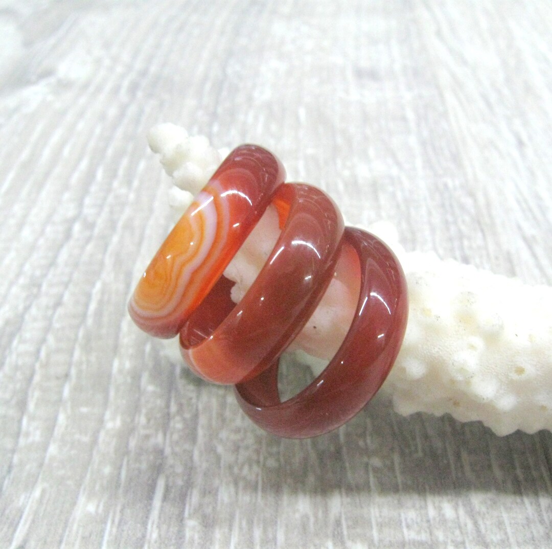 Bright Orange Carved Stone Bands Carnelian Agate Solid Stone Rings Size ...