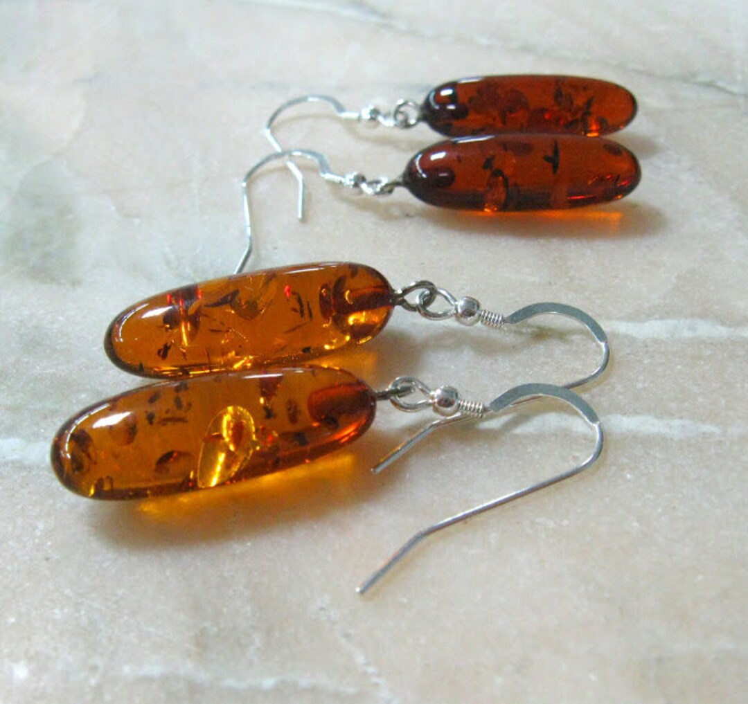 Dangle Drop Earrings Baltic Amber Dark Honey Brown Sterling Silver ...