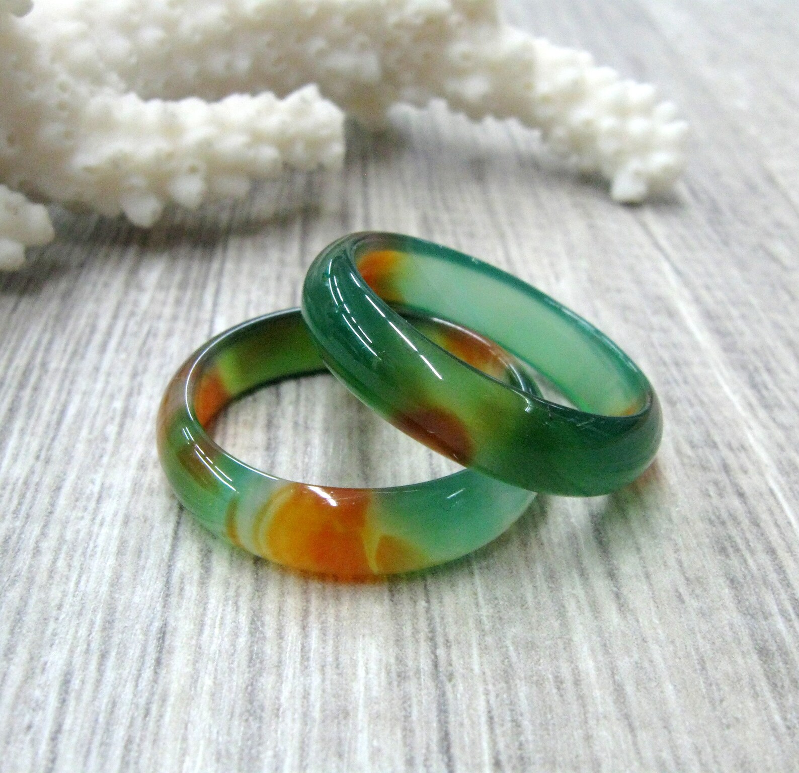 Green and Orange Fancy Agate Gemstone Band Rings Size 4 5 6 7 - Etsy