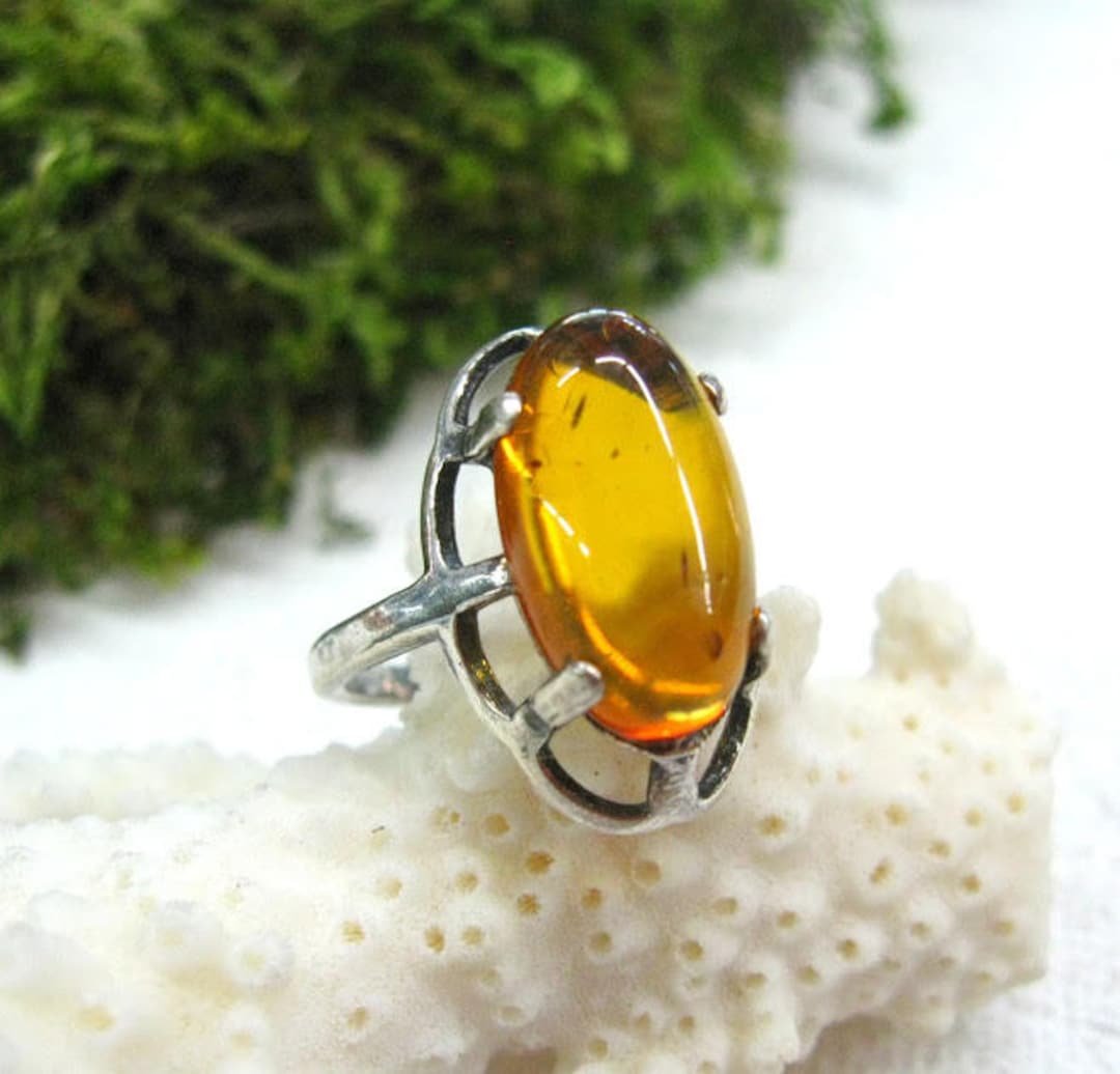Baltic Amber Ring Oval Marquise Rings Natural Amber Jewelry Yellow ...