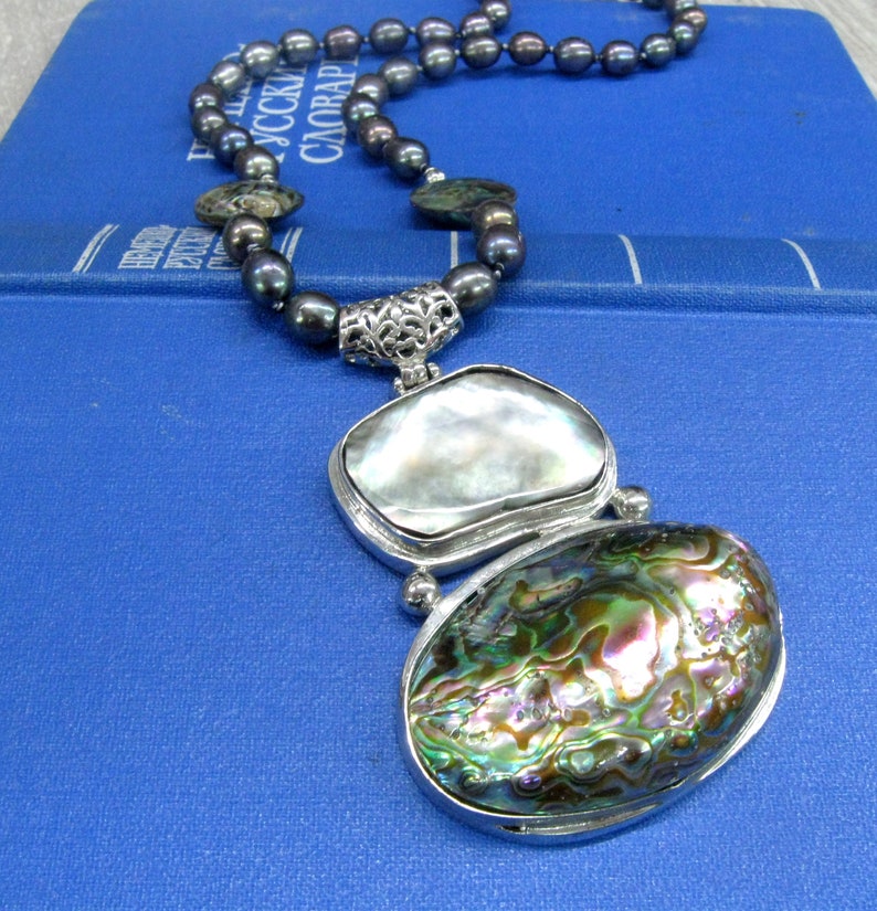 Rainbow Abalone Gray Pearl Mother of Pearl Statement Necklace - Etsy
