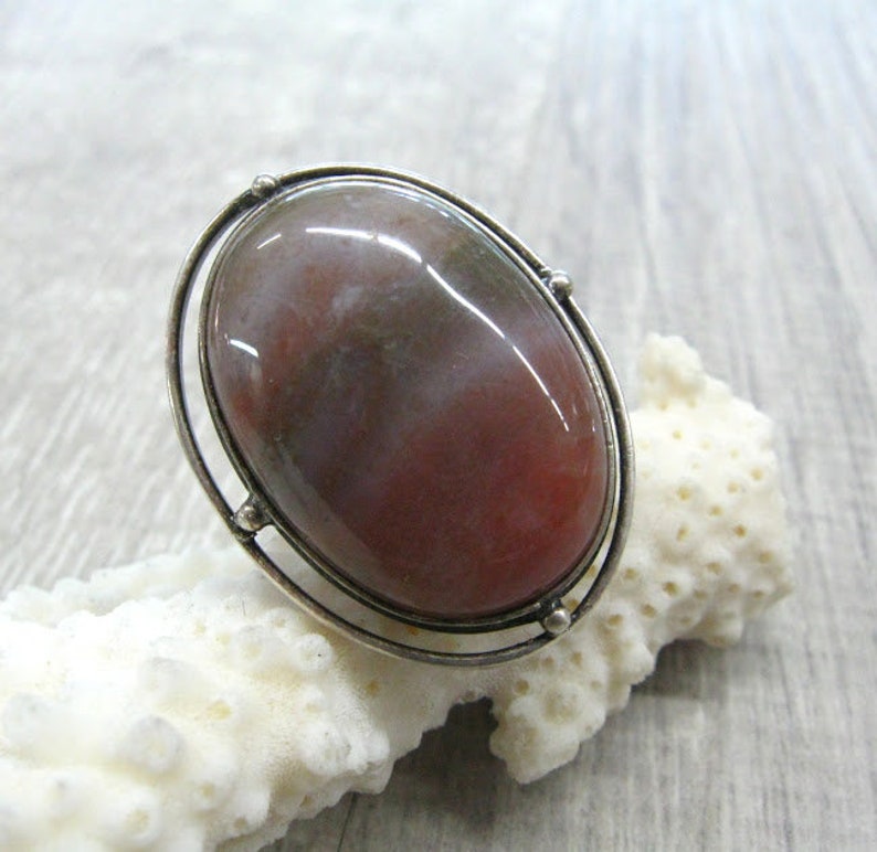Vintage Red Pink jasper ring size 8 gemstone rings for women | Etsy