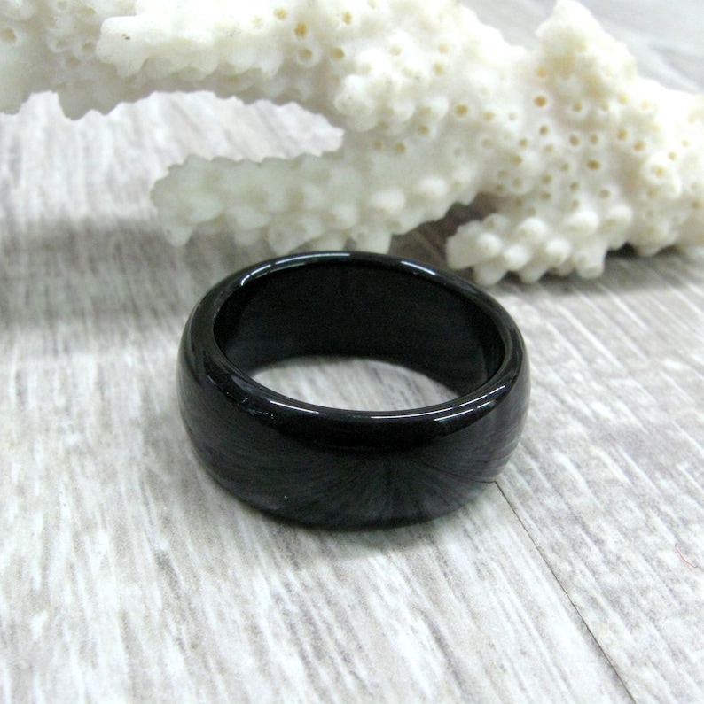 Black Onyx Solid Stone 8 Mm Wide Band Ring Size 7 3/4 8 8 1/4 8.5 9 10 ...