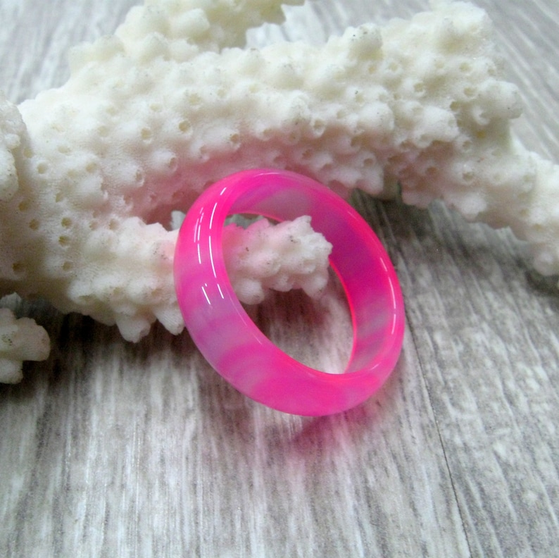 Hot Pink Agate Gemstone Band Ring Size4 6 7 8 9 10 Carved - Etsy