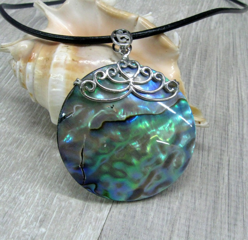 Vintage Rainbow Abalone Shell Necklace Multi Color Pendant On Etsy