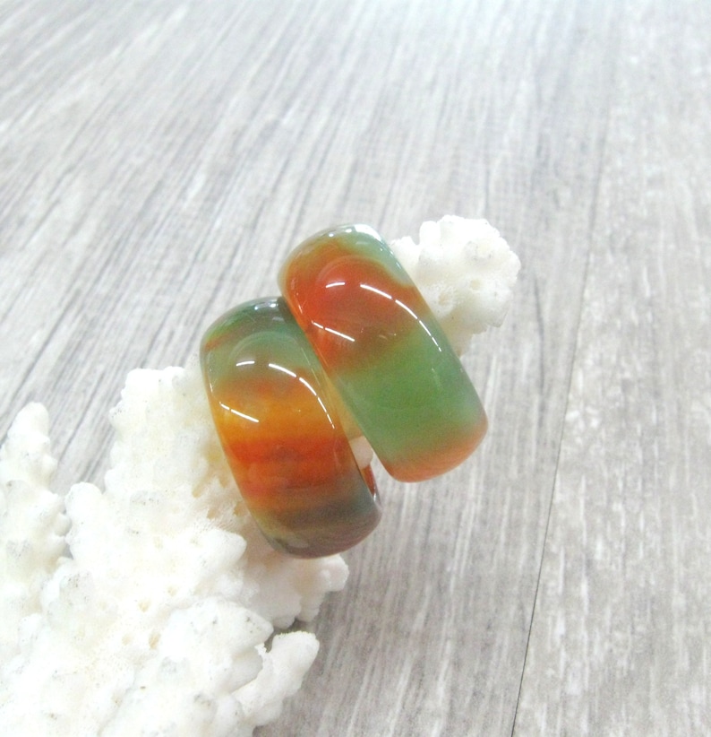 Light orange and green agate solid stone ring banded agate | Etsy
