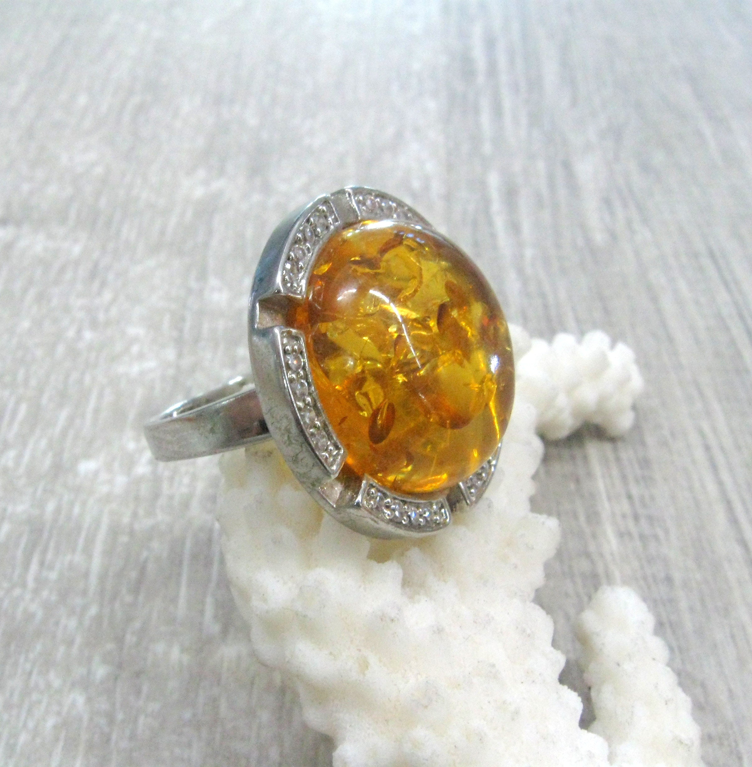 Baltic Amber Statement ring round cocktail ring yellow amber | Etsy