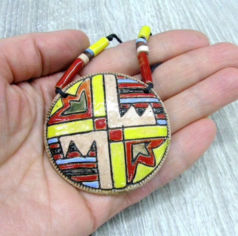 Ceramic jewelry Ethnic earrings and pendant Aztec inspired | Etsy